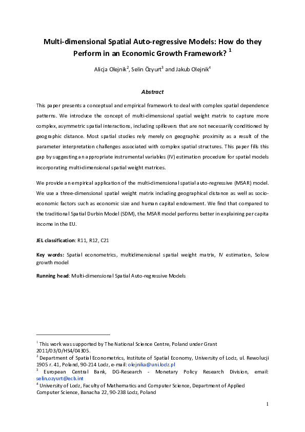 (PDF) Multi-dimensional Spatial Auto-regressive Models: How do they Perform in an Economic ...