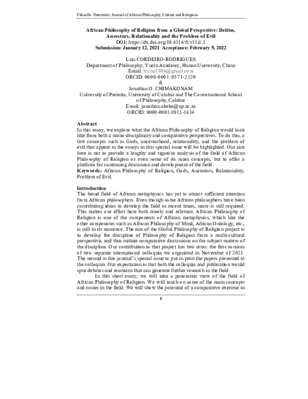 (PDF) African Philosophy of Religion from a Global Perspective: Deities ...