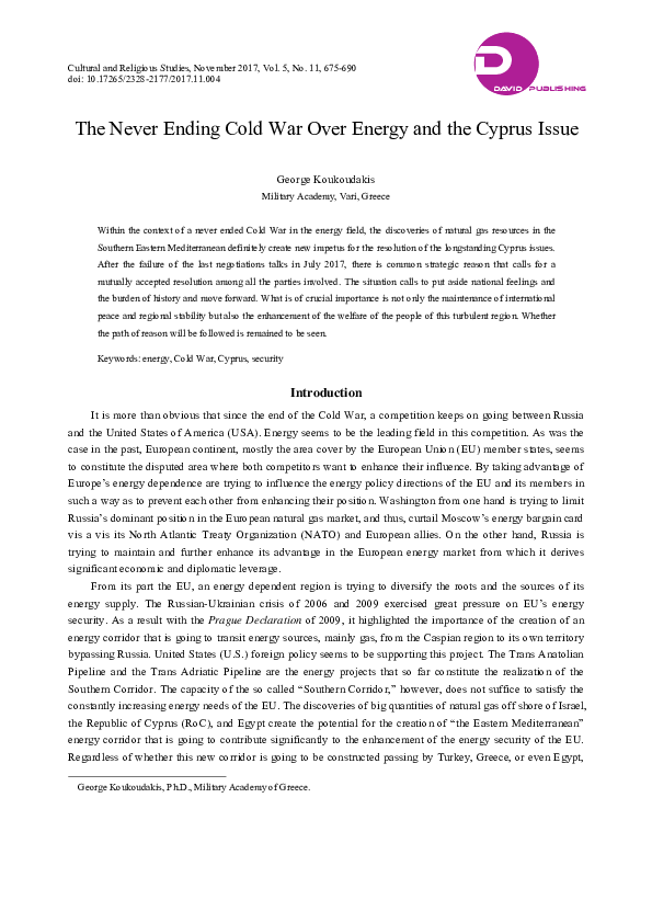 (PDF) The Never Ending Cold War Over Energy and the Cyprus Issue