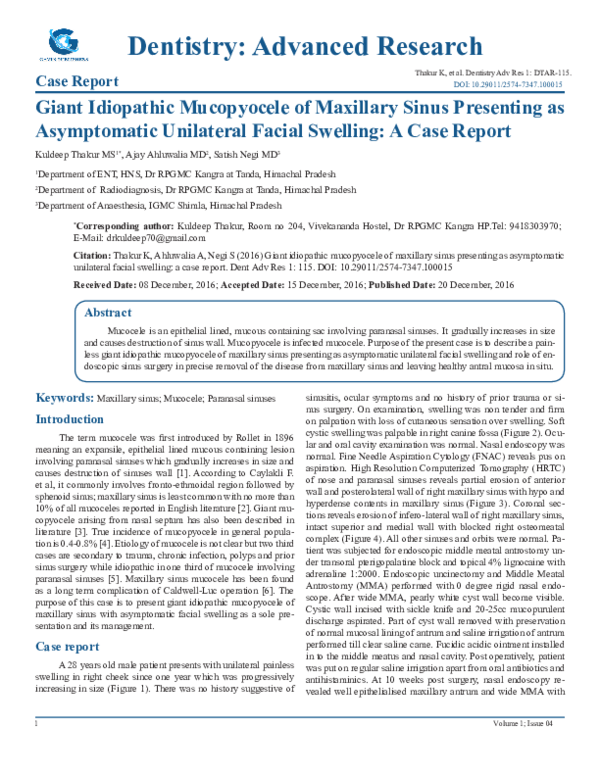 (PDF) Giant Idiopathic Mucopyocele of Maxillary Sinus Presenting as ...