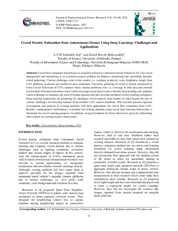 (PDF) Crowd Density Estimation from Autonomous Drones Using Deep Learning: Challenges and ...