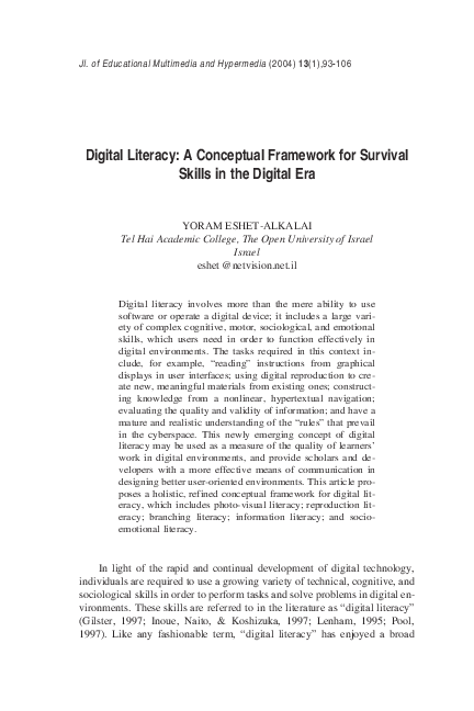 (PDF) Digital literacy: A conceptual framework for survival skills in ...