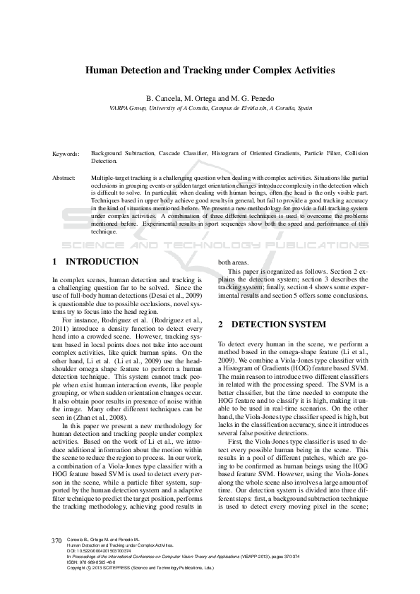 (PDF) Human Detection and Tracking under Complex Activities