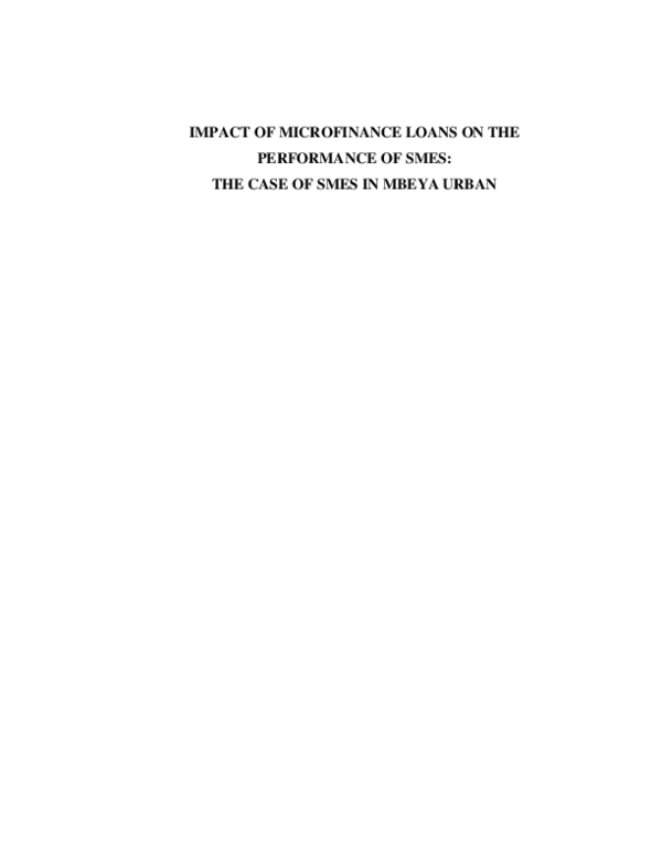 (PDF) Impact of microfinance loans on the Performance of SME’s: the ...