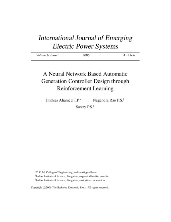 Pdf A Neural Network Based Automatic Generation Controller Design Through Reinforcement Learning