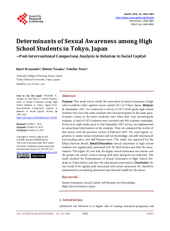 (PDF) Determinants of Sexual Awareness among High School Students in ...