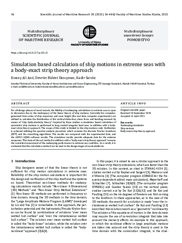 (PDF) Simulation based calculation of ship motions in extreme seas with ...