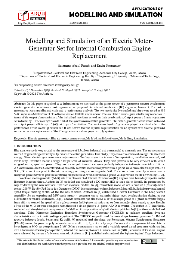 (PDF) Modelling and Simulation of an Electric Motor-Generator Set for ...