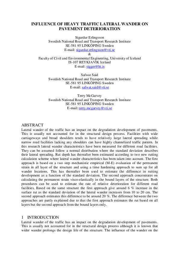 (PDF) Influence of heavy traffic lateral wander on pavement deterioration
