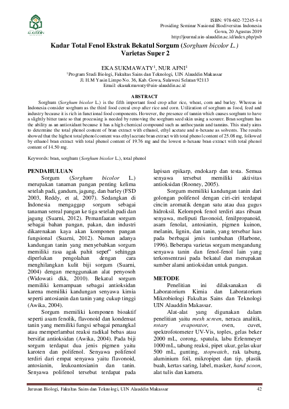 (PDF) Kadar total fenol ekstrak bekatul sorgum (Sorghum bicolor L ...