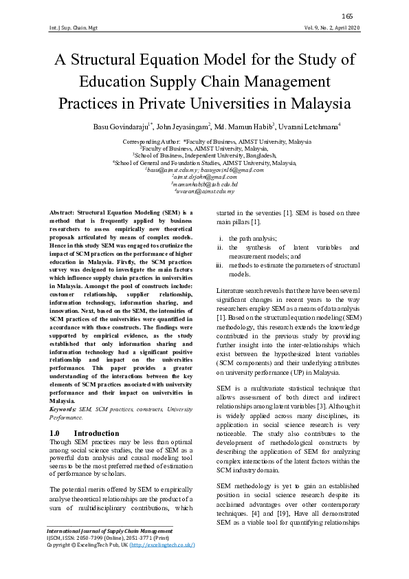 (PDF) A Structural Equation Model for the Study of Education Supply ...