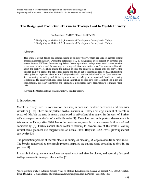 (PDF) The Design And Production Of Transfer Trolleys Used In Marble ...