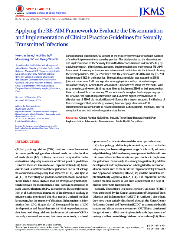 (PDF) Applying the RE-AIM Framework to Evaluate the Dissemination and Implementation of Clinical ...