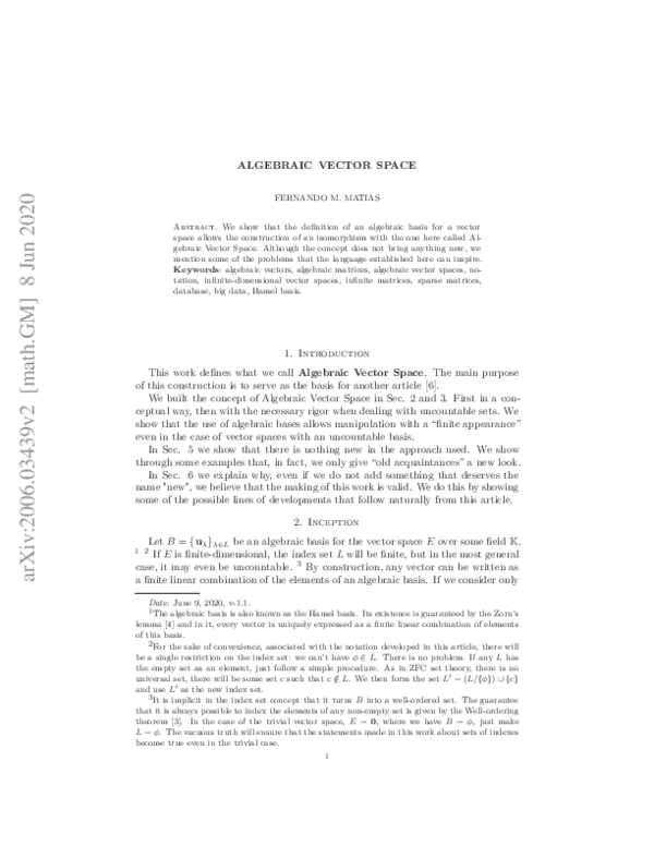 (PDF) Algebraic Vector Spaces
