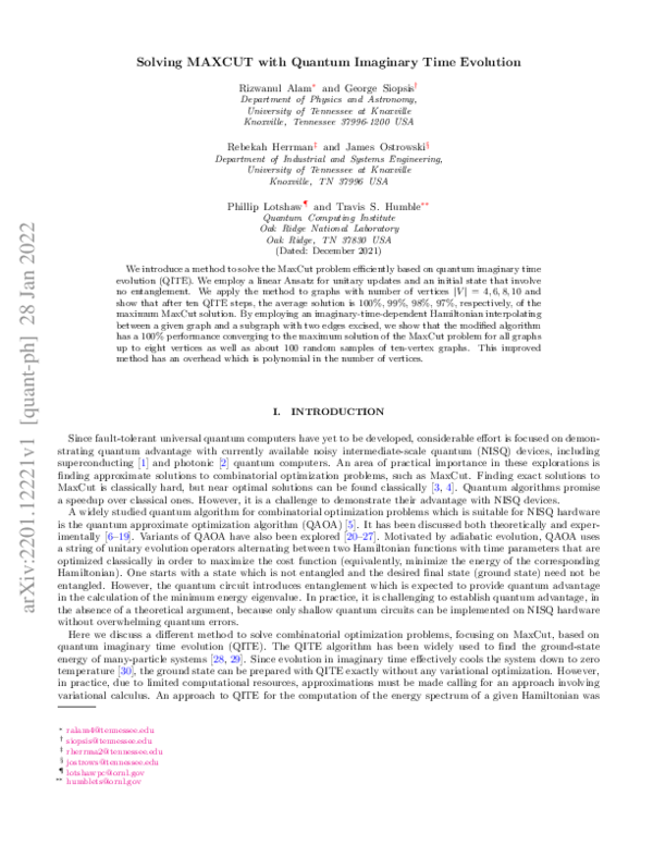 (PDF) Solving MaxCut with Quantum Imaginary Time Evolution