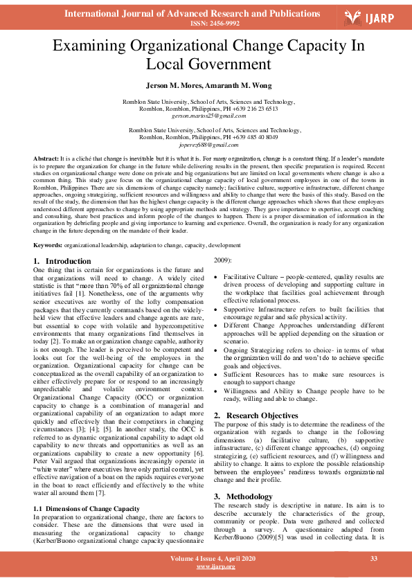 (PDF) Examining Organizational Change Capacity In Local Government