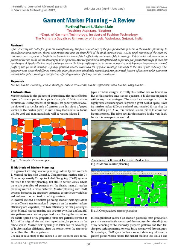 (PDF) Garment Marker Planning-A Review I Teaching Assistant, II Student