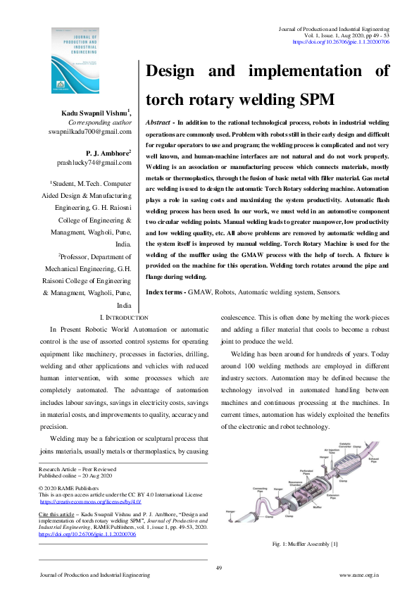 (PDF) Design and implementation of torch rotary welding SPM