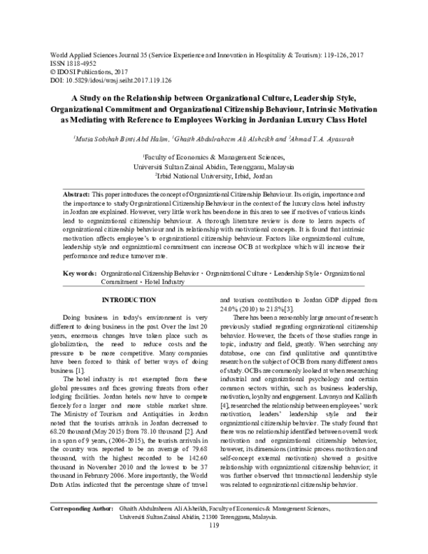 (PDF) A Study on the Relationship between Organizational Culture, Leadership Style ...