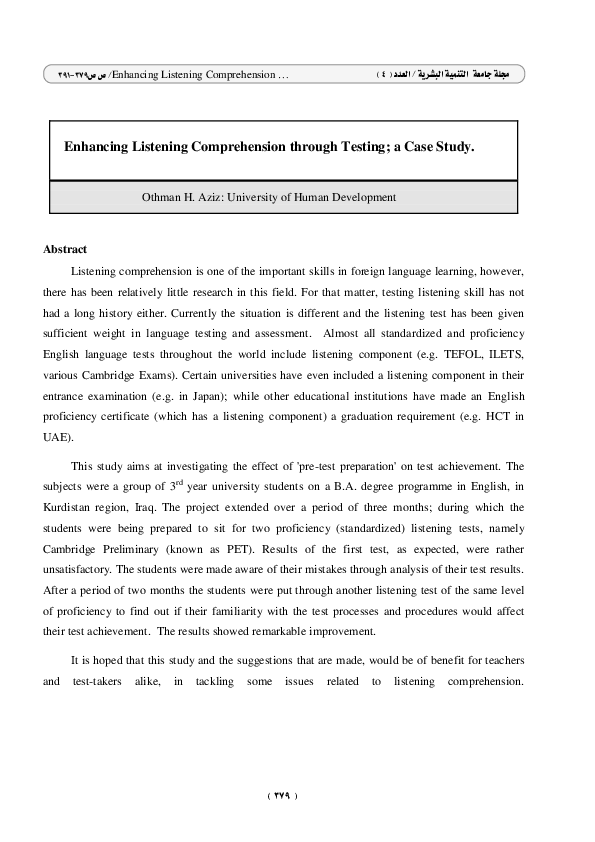 (PDF) Enhancing Listening Comprehension through Testing