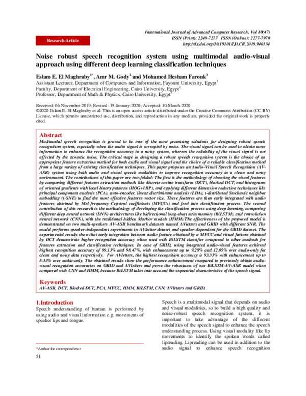 Pdf Noise Robust Speech Recognition System Using Multimodal Audio