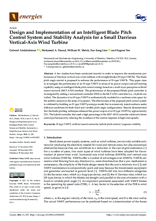 (PDF) Design and Implementation of an Intelligent Blade Pitch Control ...
