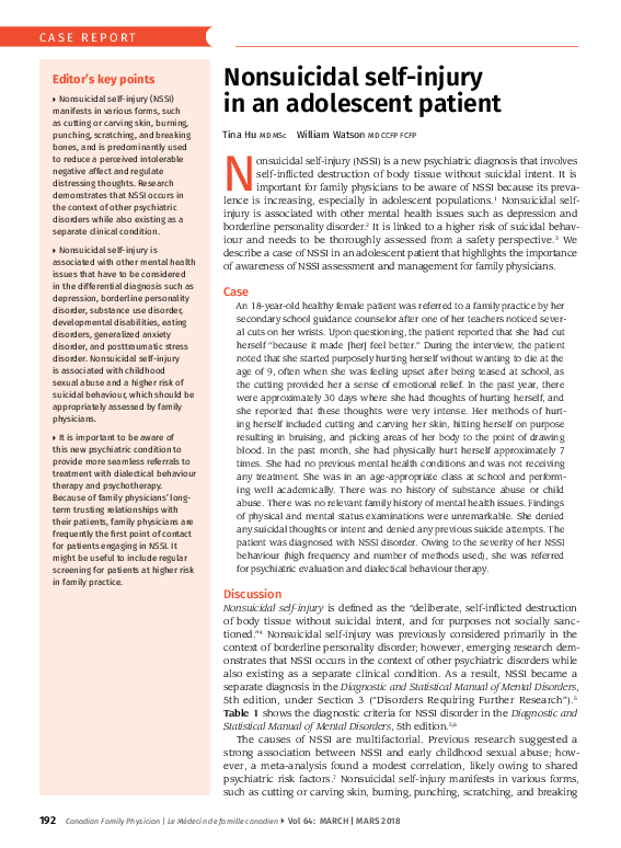 (PDF) Nonsuicidal self-injury in an adolescent patient