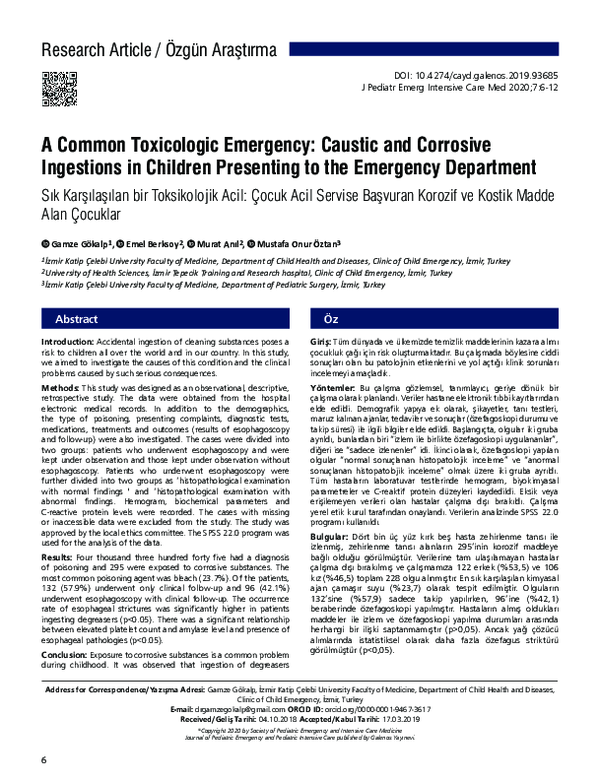 (PDF) A Common Toxicologic Emergency: Caustic and Corrosive Ingestions ...