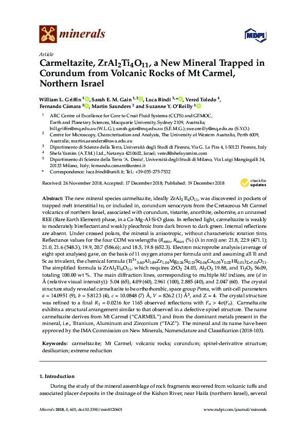 (PDF) Carmeltazite, ZrAl2Ti4O11, a New Mineral Trapped in Corundum from ...