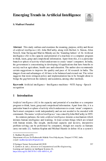 (PDF) Emerging Trends in Artificial Intelligence