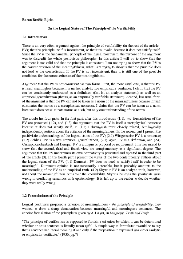(DOC) On the Logical Status of the Principle of Verifiability