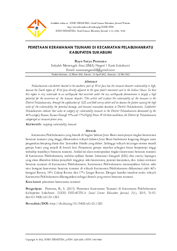 (PDF) Pemetaan Kerawanan Tsunami DI Kecamatan Pelabuhanratu Kabupaten ...
