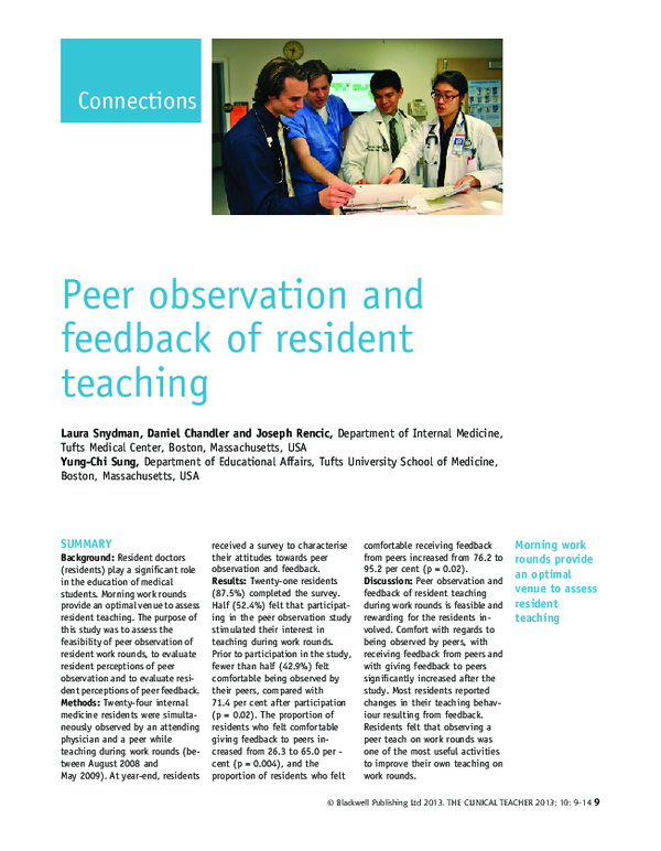 (PDF) Peer observation and feedback of resident teaching