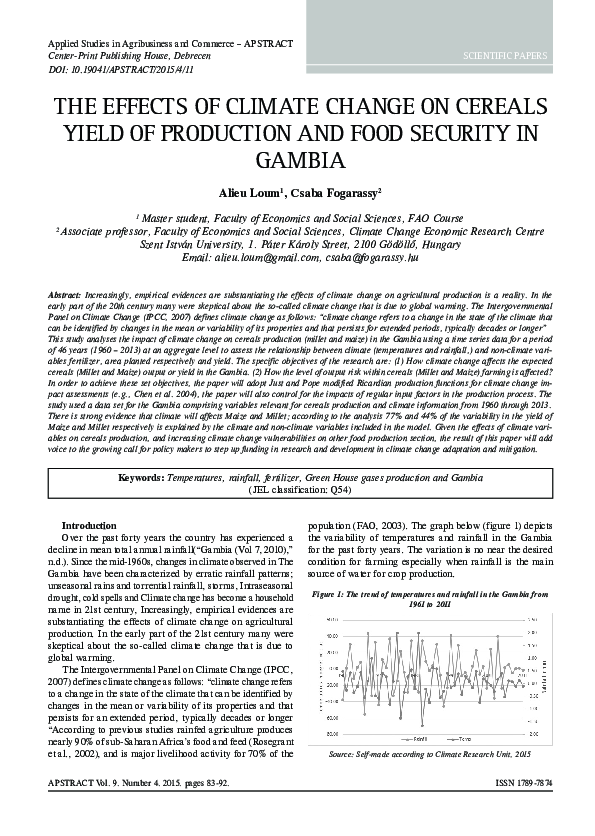 (PDF) The effects of climate change on cereals yield of production and ...