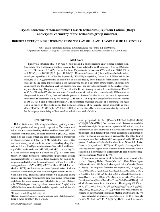 (PDF) Crystal structure of non-metamict Th-rich hellandite-(Ce) from ...