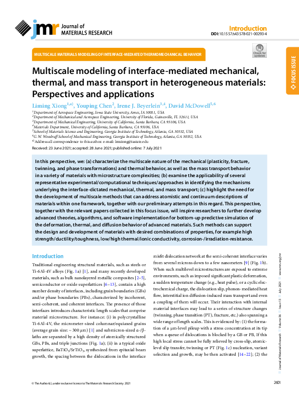 (PDF) Multiscale modeling of interface-mediated mechanical, thermal, and mass transport in ...