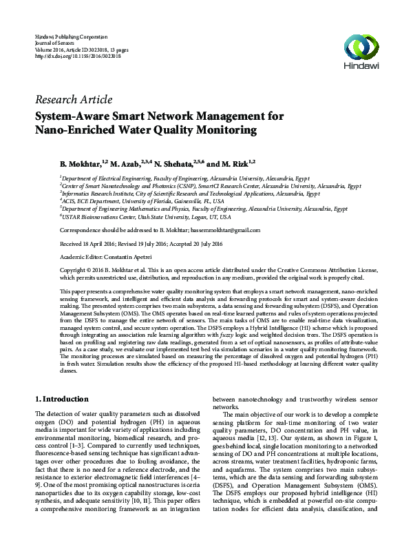 (PDF) System-Aware Smart Network Management for Nano-Enriched Water Quality Monitoring | Nader ...