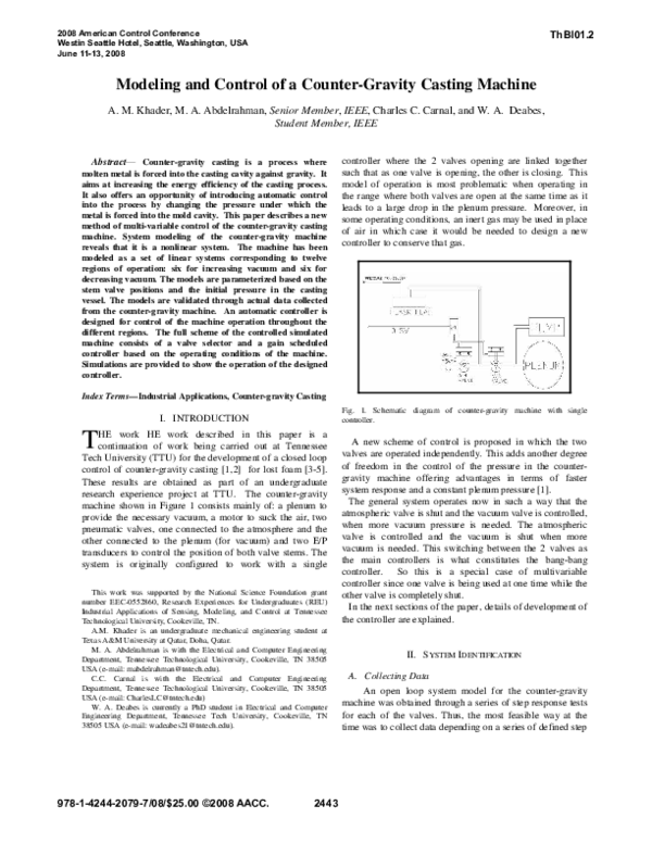 (PDF) Modeling and control of a counter-gravity casting machine