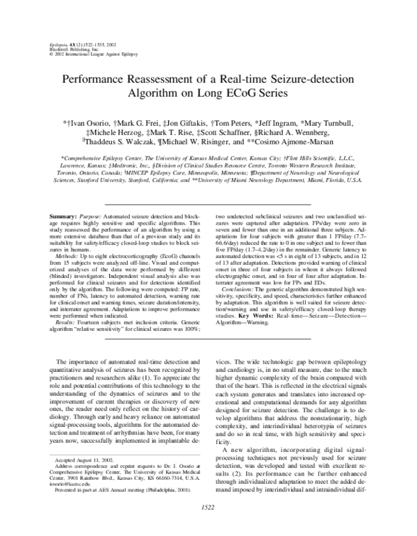 Pdf Performance Reassessment Of A Real Time Seizure Detection Algorithm On Long Ecog Series