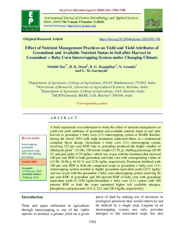 Pdf Effect Of Nutrient Management Practices On Yield And Yield Attributes Of Groundnut And