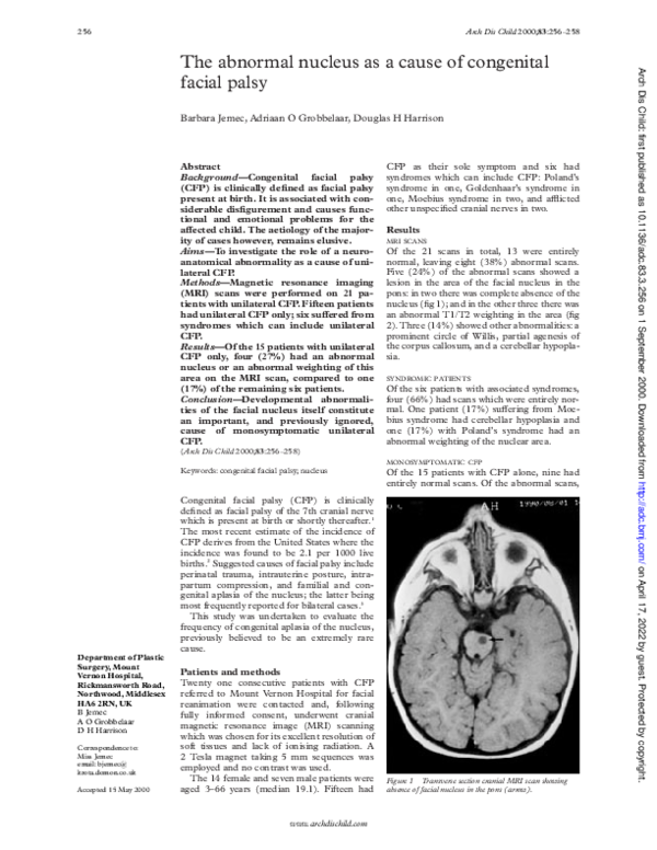 (PDF) The abnormal nucleus as a cause of congenital facial palsy