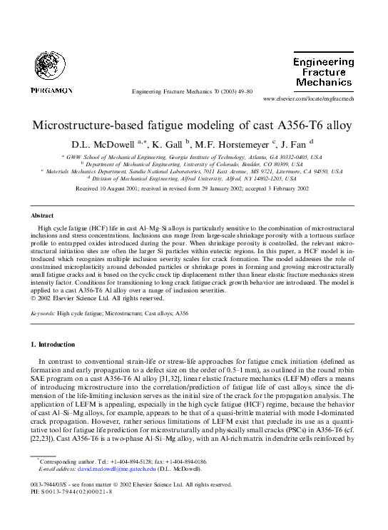 (PDF) Microstructure-based fatigue modeling of cast A356-T6 alloy