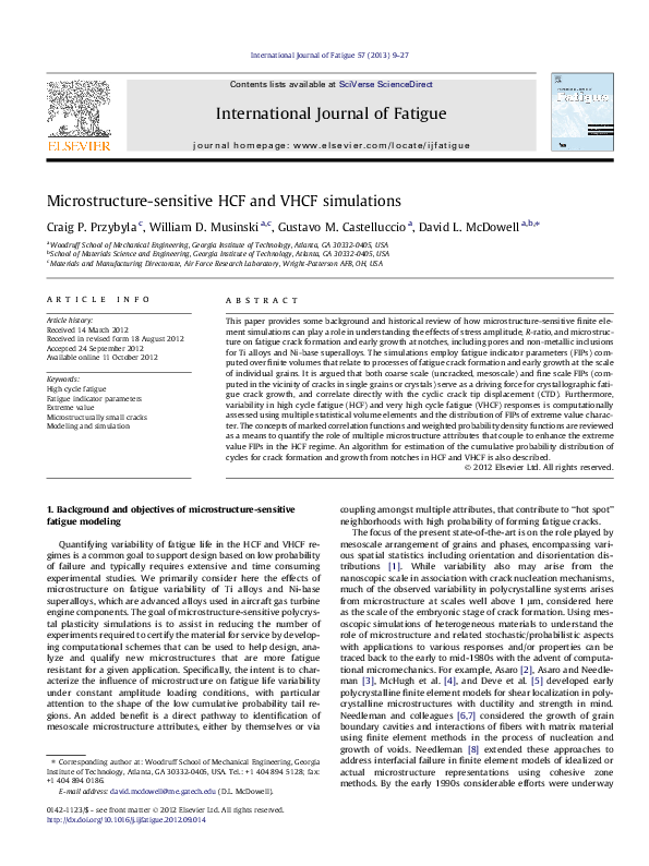 (PDF) Microstructure-sensitive HCF and VHCF simulations