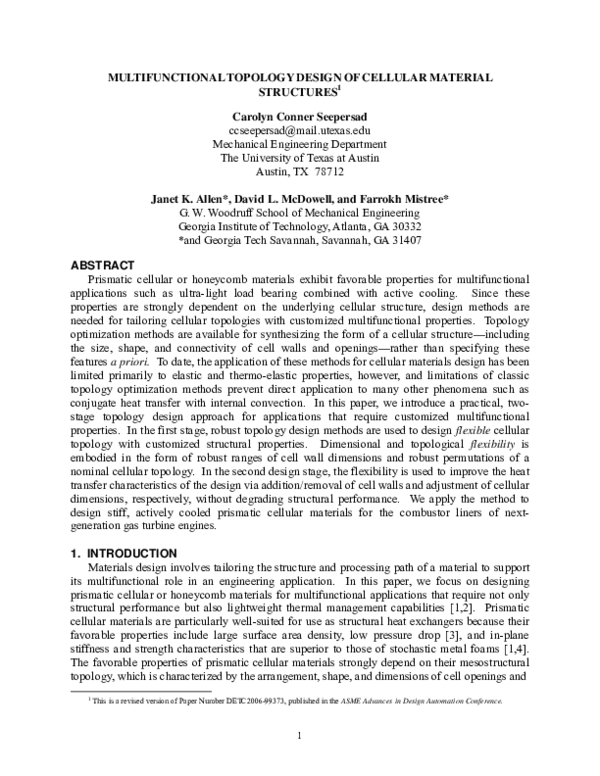 (PDF) Multifunctional Topology Design of Cellular Material Structures