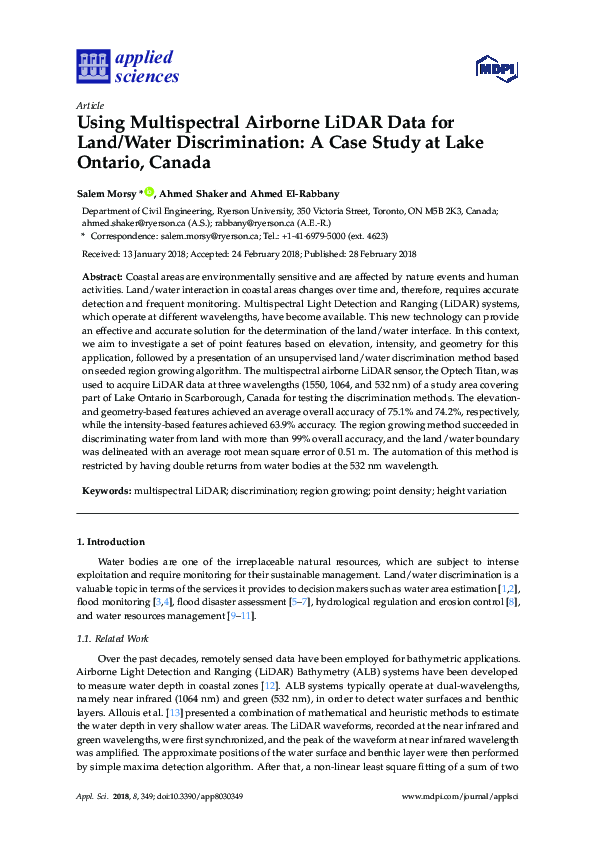 Pdf Using Multispectral Airborne Lidar Data For Land Water