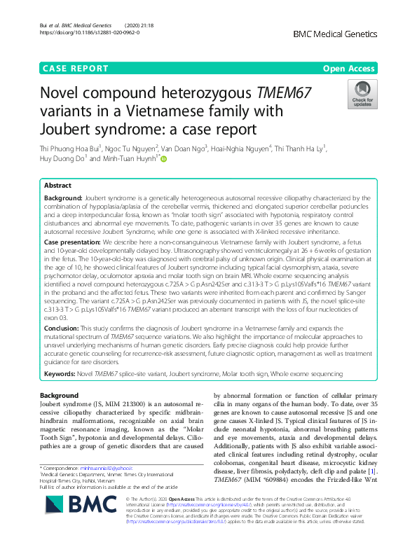 (PDF) Novel compound heterozygous TMEM67 variants in a Vietnamese ...
