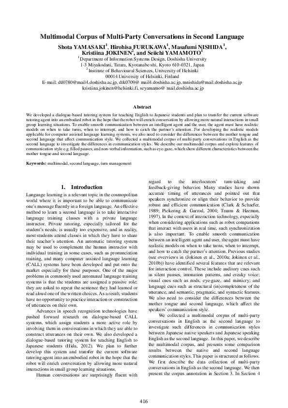 (PDF) Multimodal Corpus of Multi-party Conversations in Second Language