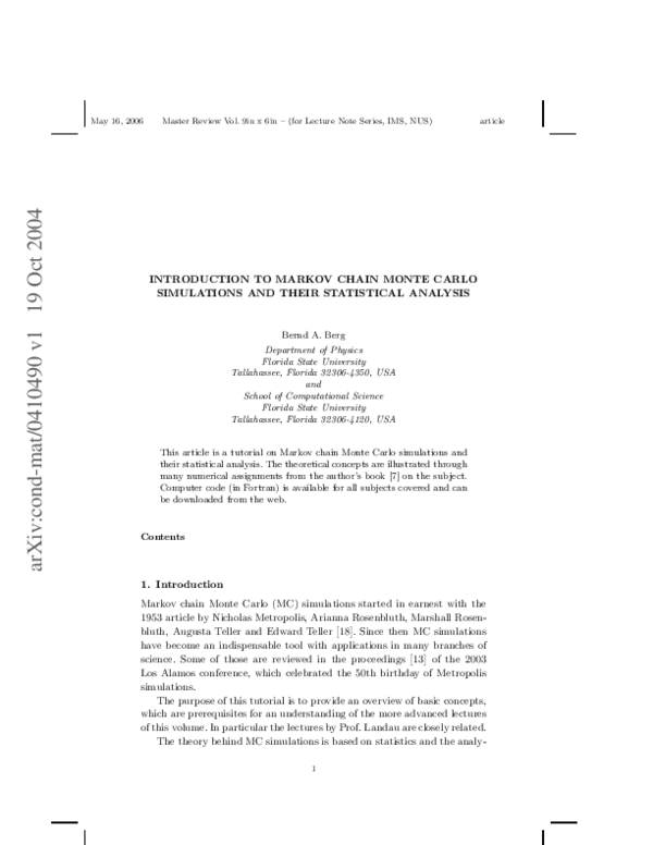 (PDF) Markov Chain Monte Carlo Simulations and Their Statistical Analysis