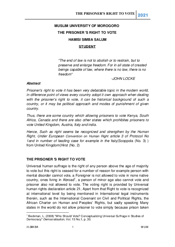 (PDF) The Prisoner right to vote