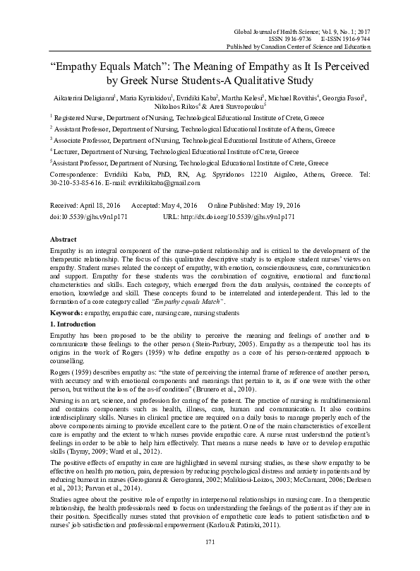 (PDF) Empathy Equals Match": The Meaning of Empathy as It Is Perceived ...